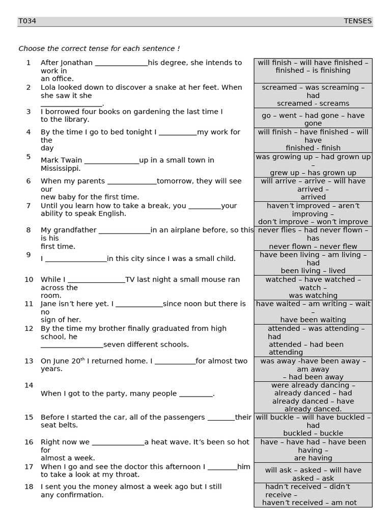 t034 All Tenses Multiple Choice | PDF