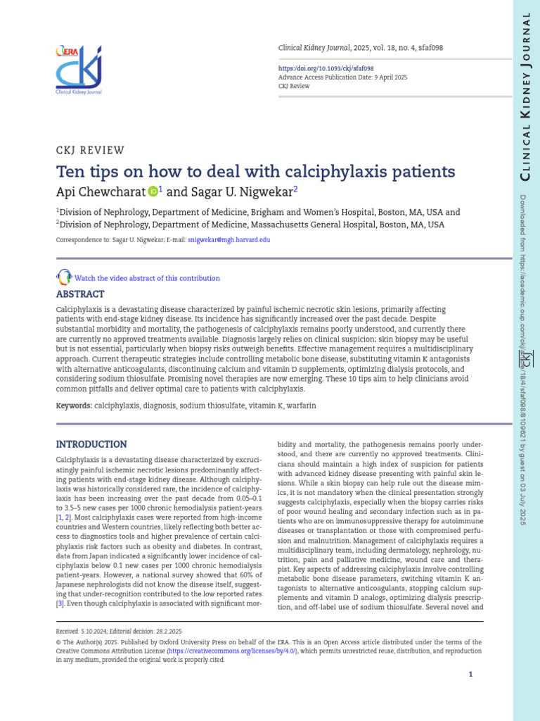 Ten Tips for Managing Calciphylaxis | PDF | Nephrology | Wound