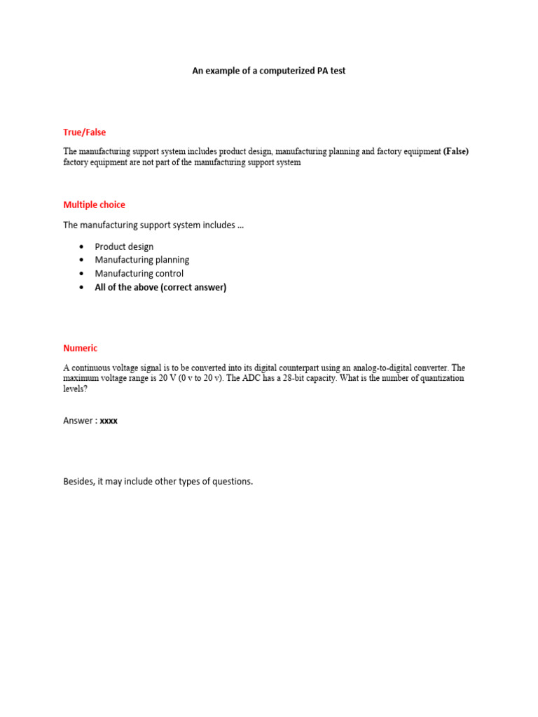 Example of Comupterized PA Test-1 | PDF