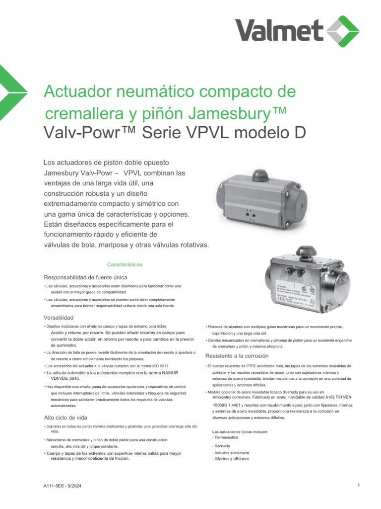 Actuador Neumático VPVL: Características y Aplicaciones | PDF ...