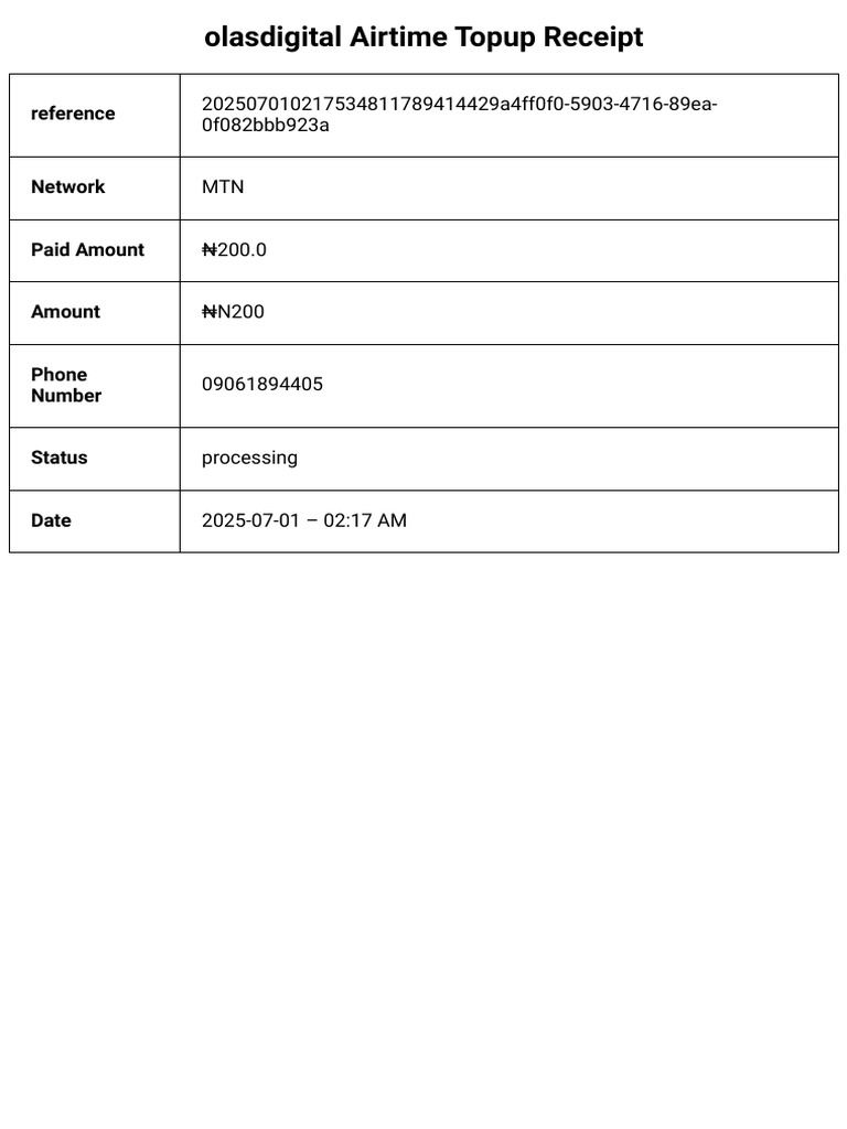 Air Time Receipt 2742 | PDF