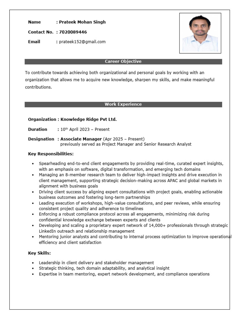 Prateek Mohan Singh's Professional Profile | PDF | Expert | Mentorship