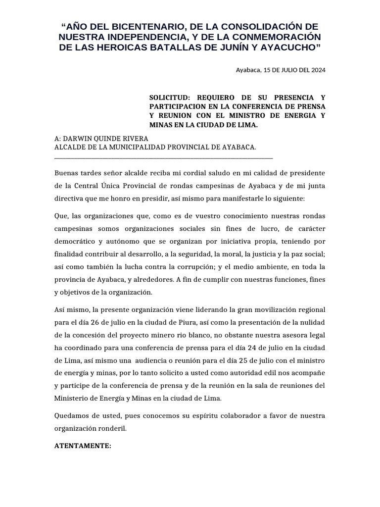 Solicito Su Presencia A Lima | PDF