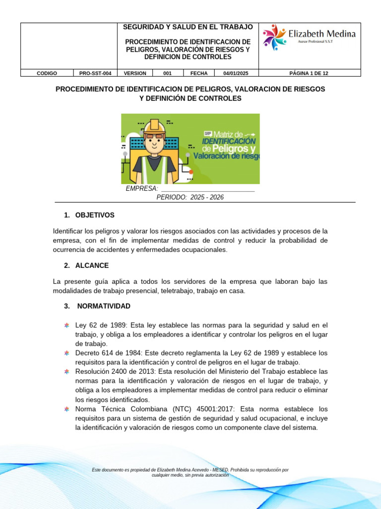 PRO-SST-004 Procedimiento de Identificación de Peligros, Valoración de Riesgos y Definición de ...