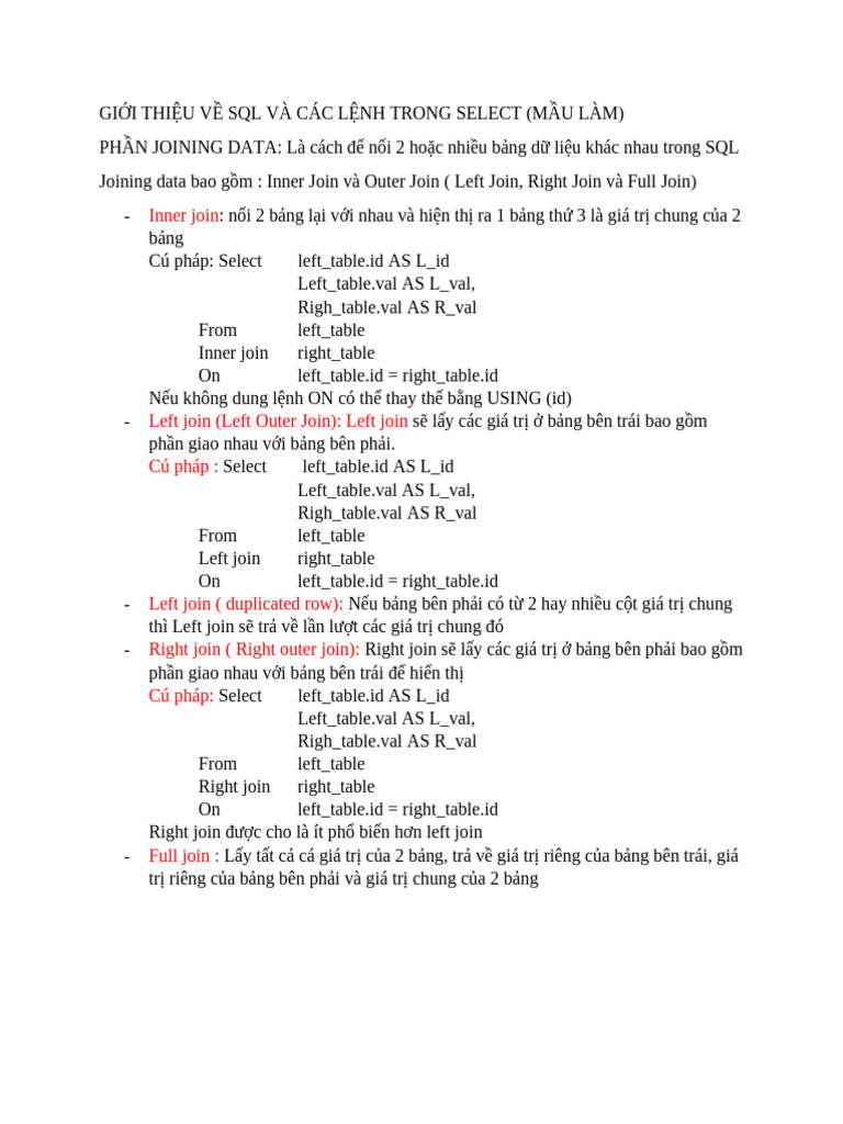 Joining Data in SQL | PDF