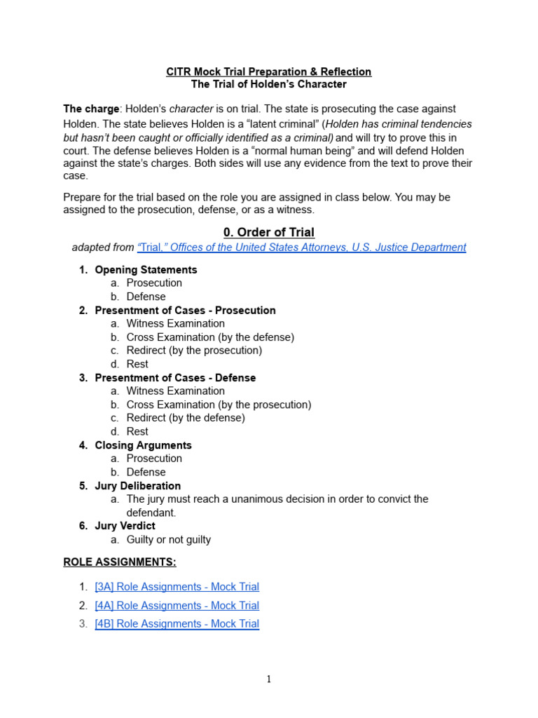 CITR Mock Trial Preparation & Reflection | PDF | Witness | Prosecutor