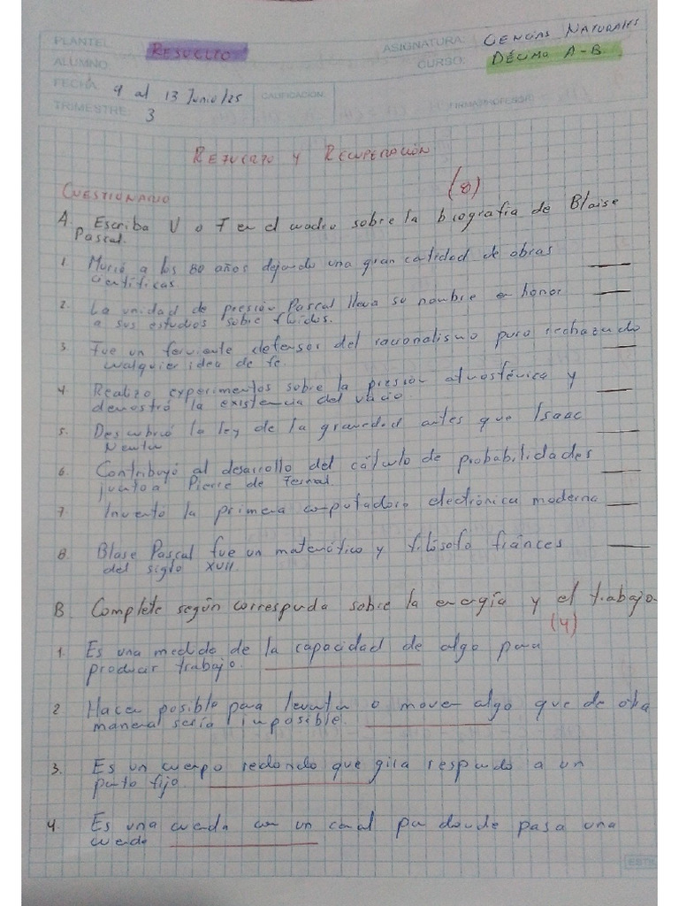 Cuestionario 3T 10mo CN | PDF