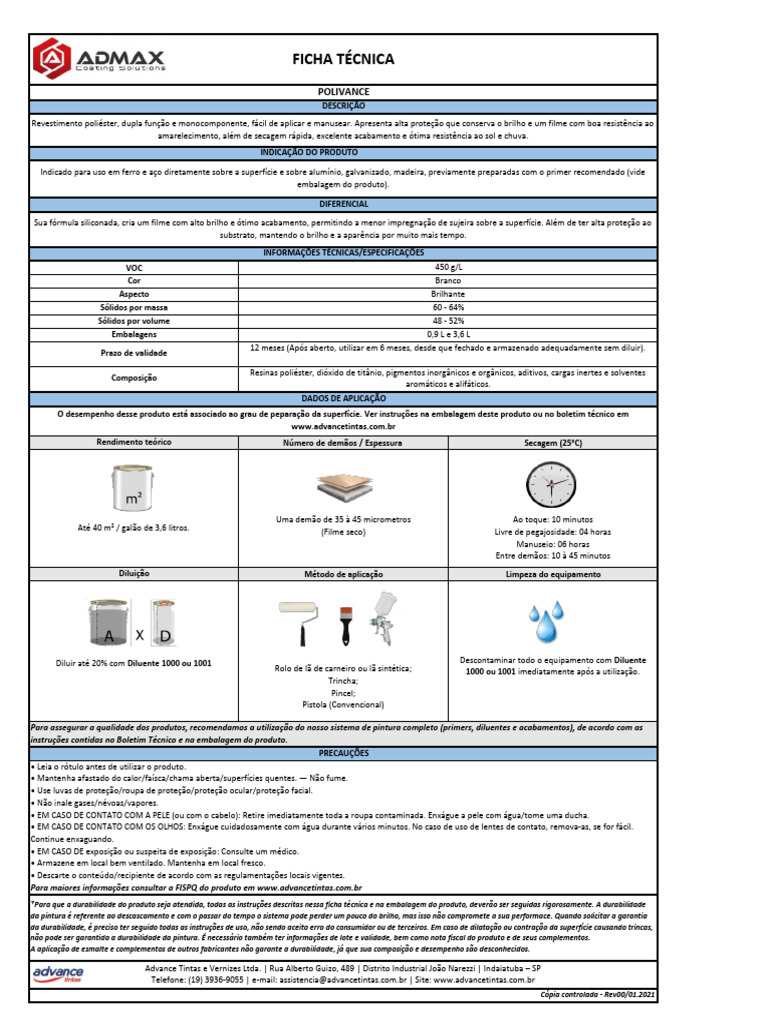 Ficha Técnica Admax - Polivance | PDF