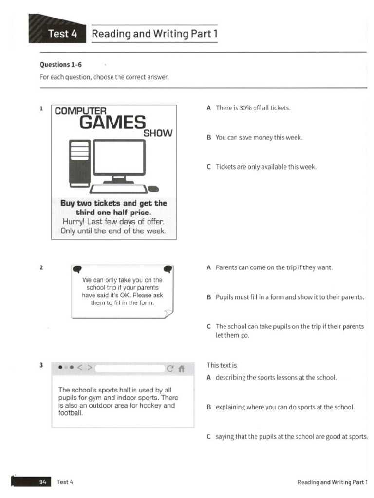 A2 Key For School Reading Part, Test 4 | PDF