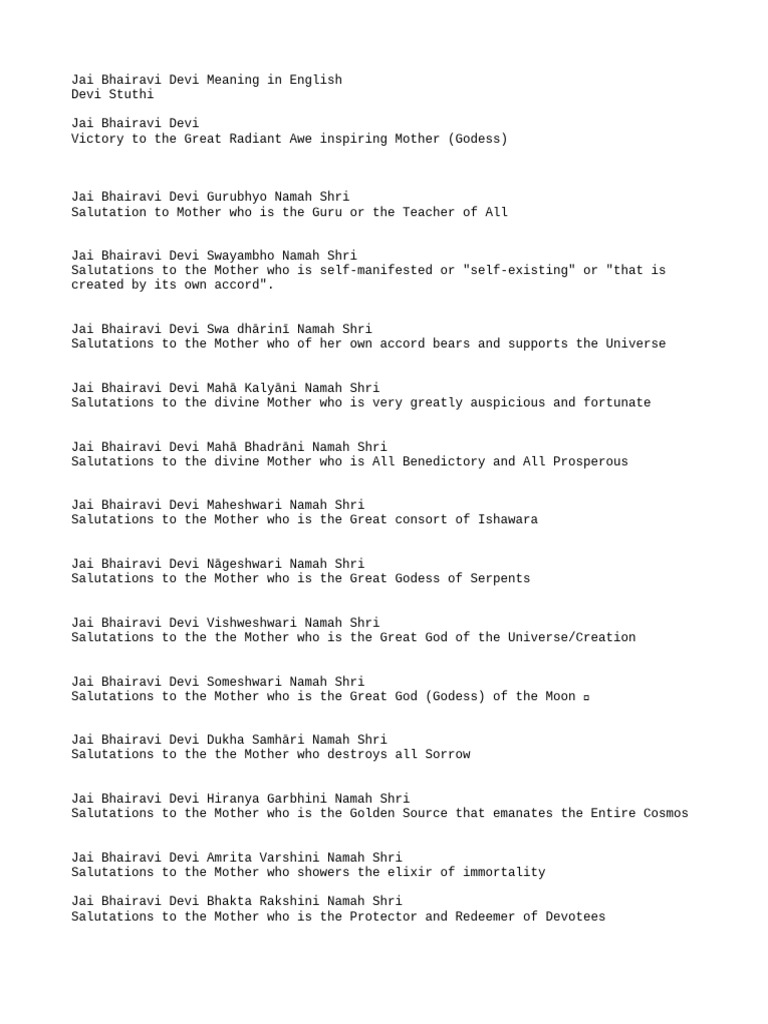 Linga Bhairavi Stuthi Meaning | PDF | Devi | Shiva