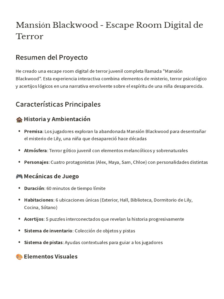 Mansión Blackwood - Escape Room Digital de Terror | PDF | Informática