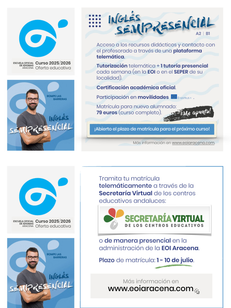 EOI Aracena - Inglés Semipresencial 2025-2026 - Matrícula | PDF ...