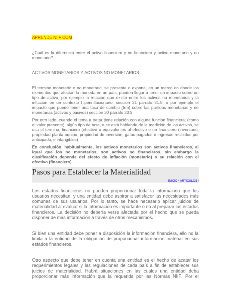 Activos Monetarios y Activos No Monetarios | PDF | normas ...