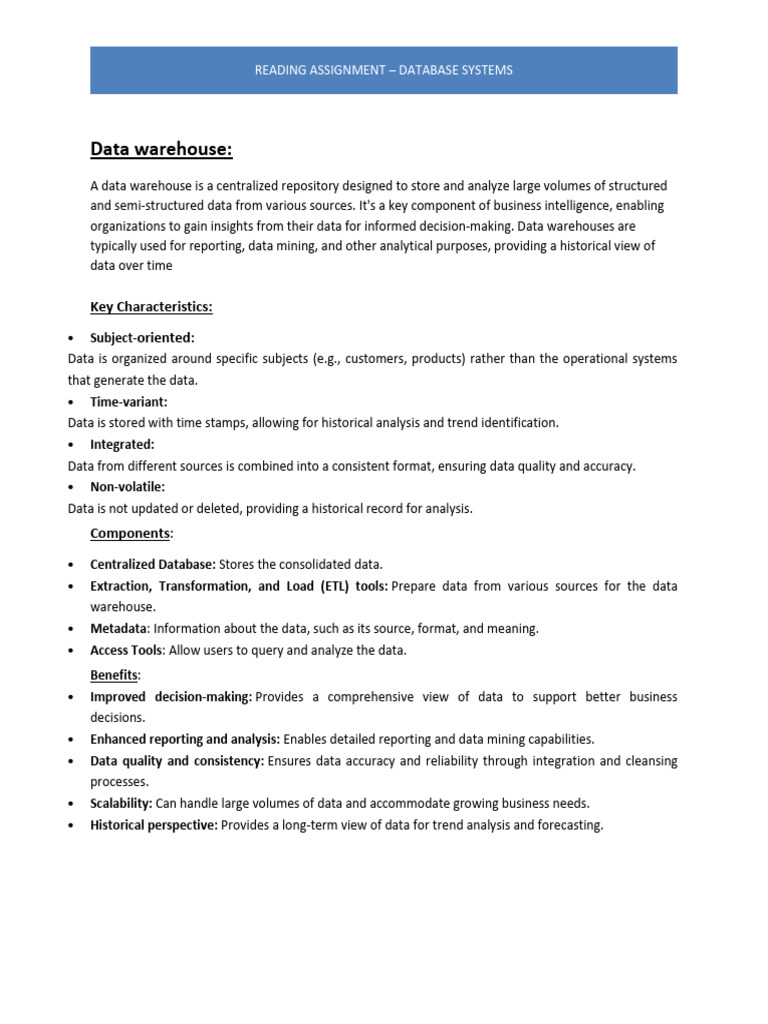 212 Lecture 14 Reading Assignment | PDF | Data Warehouse | Data