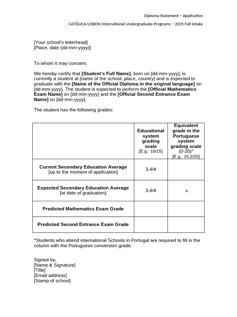 Diploma Statement for Fall 2025 Intake | PDF