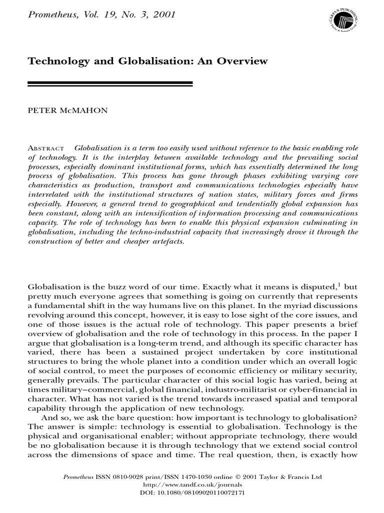 Technology and Globalisation An Overview | PDF | Globalization | Market ...