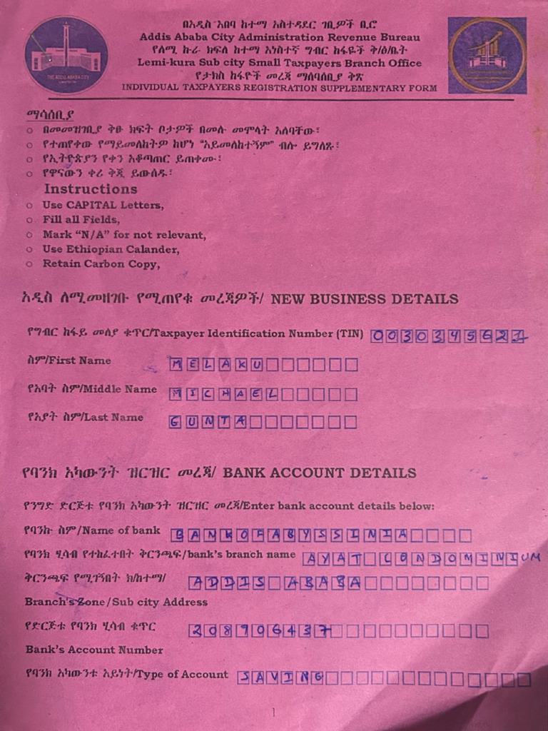 Individual Taxpayer Registration Form | PDF