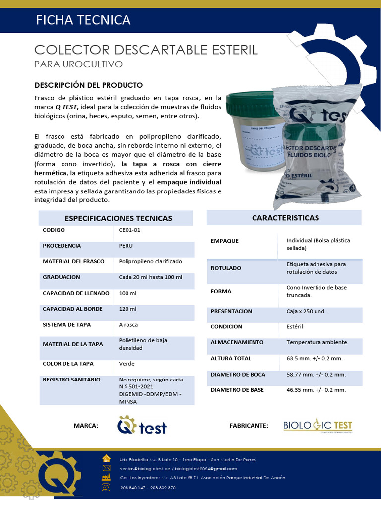 Frasco Estéril para Urocultivo | PDF | Materiales