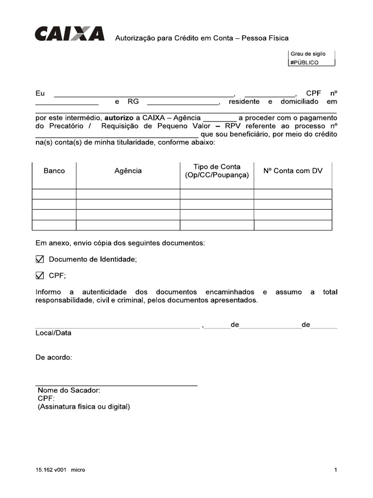 Formulário Resgate CAIXA ECONOMICA | PDF