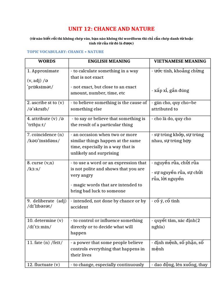 Chance and Nature Vocabulary Guide | PDF