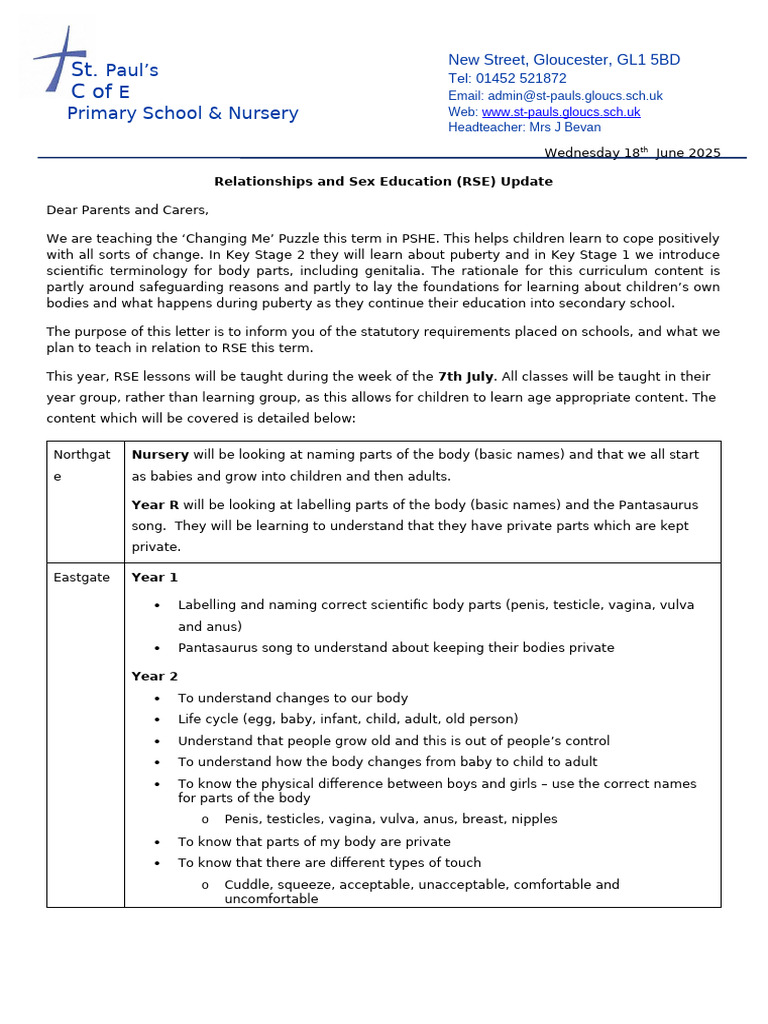 2025.06.17 RSE Letter to Parents | PDF | Fertilisation | Infants