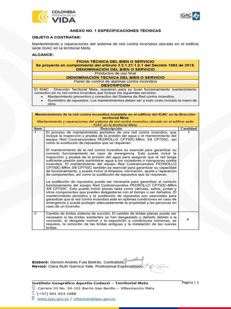 Anexo No. 1 Especificaciones Técnicas | PDF