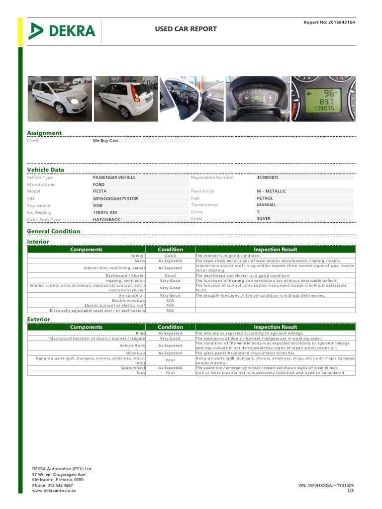 DEKRA Used Car Inspection Report | PDF | Car | Transport