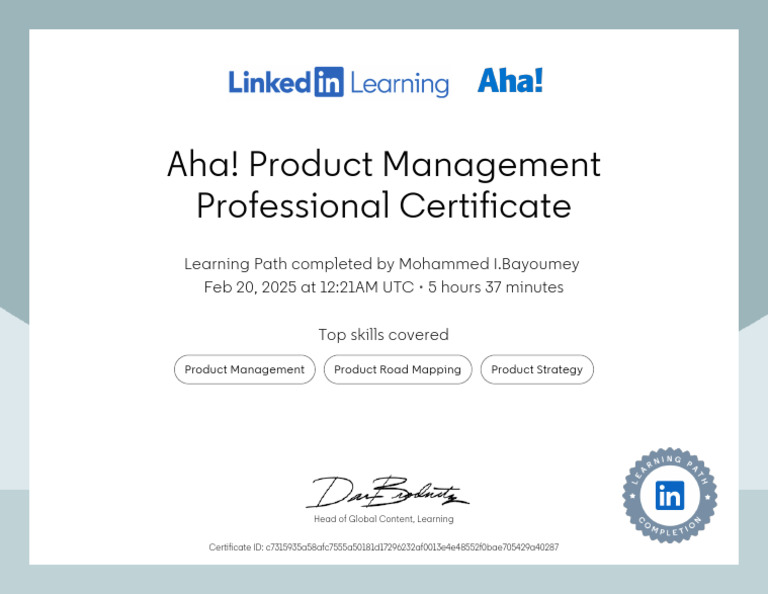 Certificateofcompletion Aha Product Management Professional