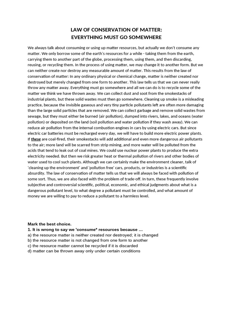 Law of Conservation of Matter | PDF | Waste | Smoke