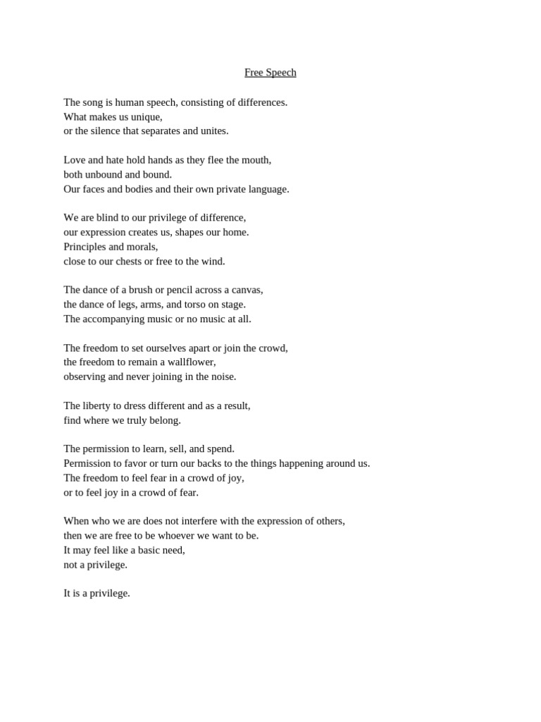 Poem on Freedom of Speech | PDF
