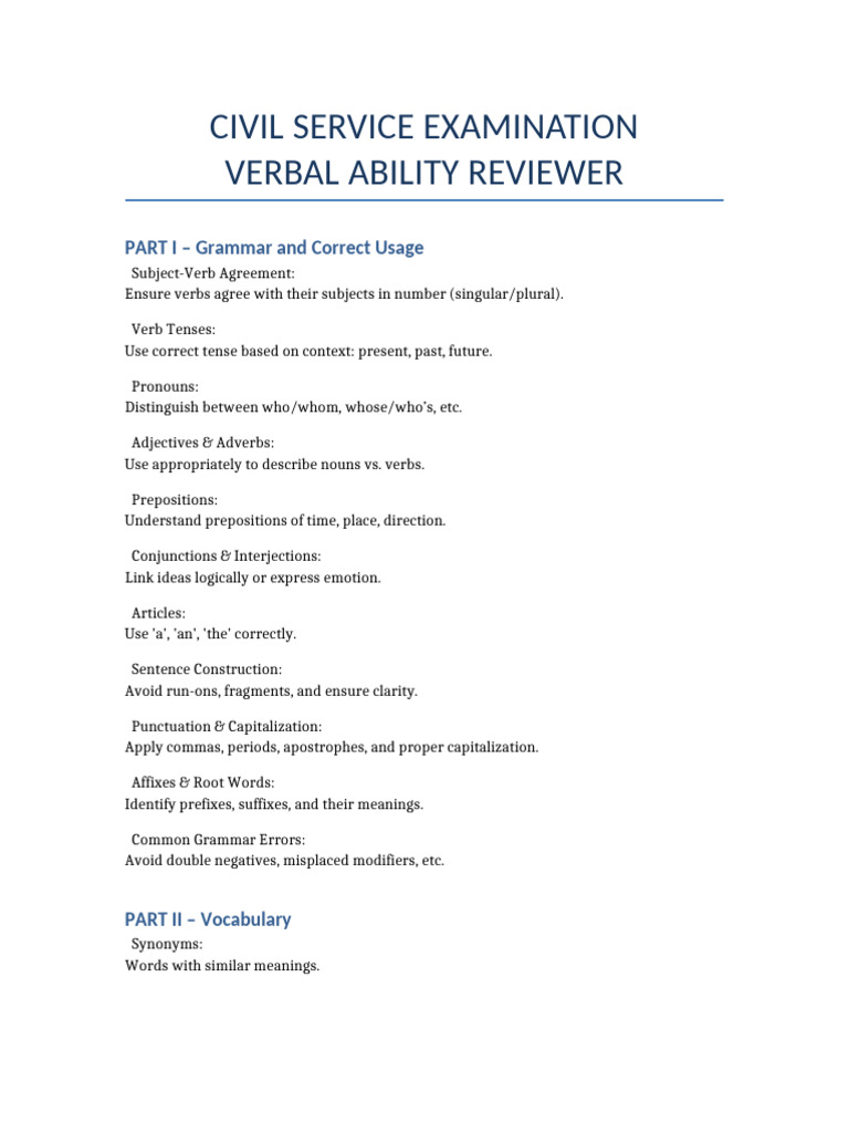 CSE Verbal Ability Reviewer Guide | PDF