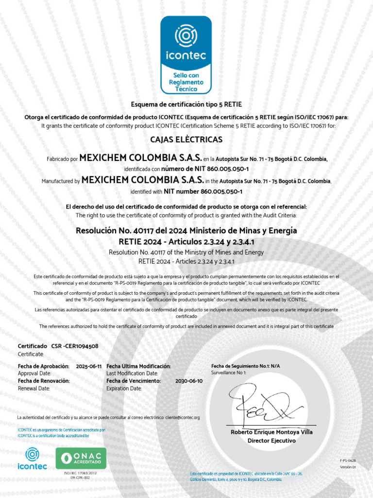 Mexichem Colombia Csr-Cer1094508 Cert | PDF
