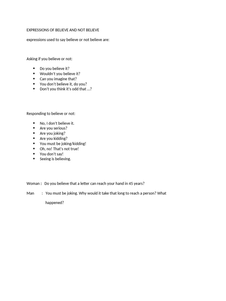 Expressions of Believe and Not Believe | PDF