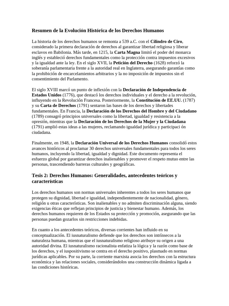 Resumen de La Evolución Histórica de Los Derechos Humanos | PDF | Derechos humanos | Derechos
