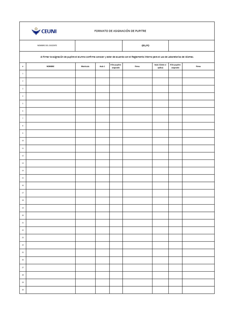 Formato de Asignación de Pupitre | PDF