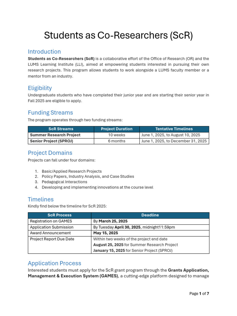 ScR Guidelines for Student Research Projects | PDF