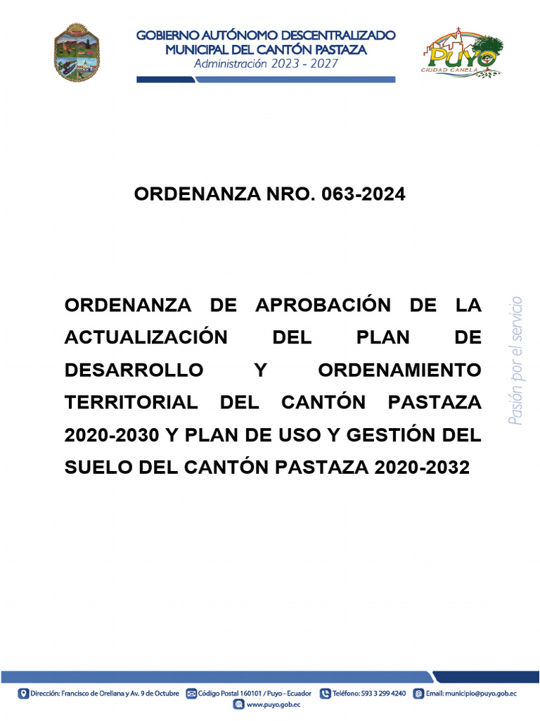 Ordenanza 063-2024. - Actualización Del Pdyot y Pugs - Share | PDF | Planificación ...