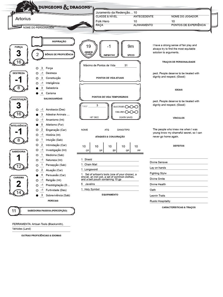 Artorius - Roll20 Characters | PDF
