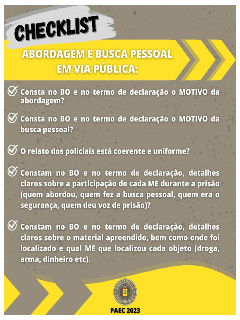 Checklist - Abordagem e Busca Pessoal em Via PÃºblica | PDF