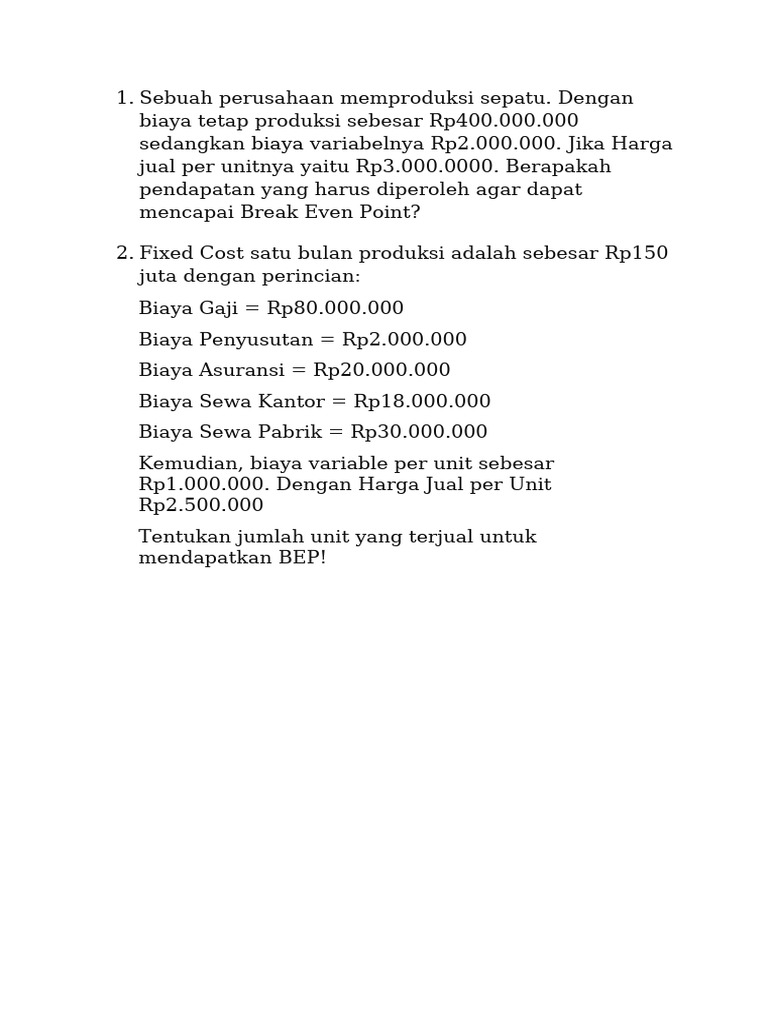 Conto Soal BEP | PDF