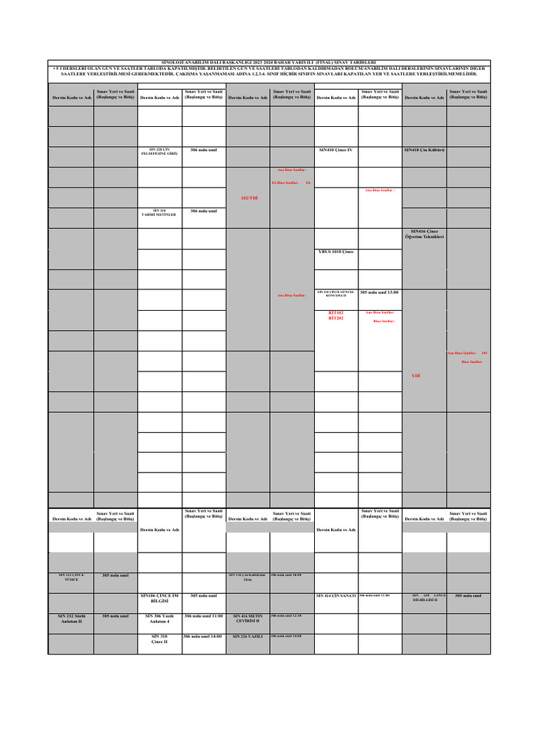 Orgun Bahar Final ButunlemeTakvimi | PDF