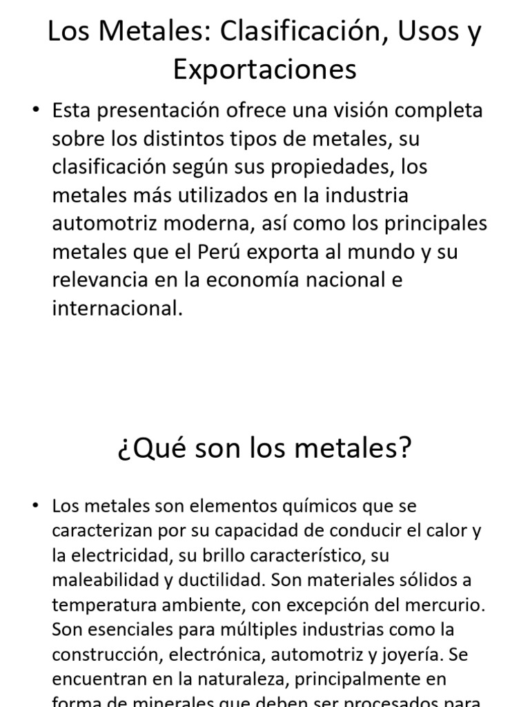 Metales: Clasificación y Exportaciones Perú | PDF | Rieles | Cobre