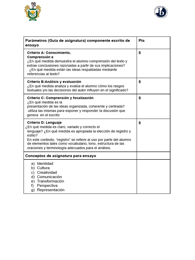 Criterios de Ev - Escrito-Oral de Español Literatura 2025 | PDF | Ensayos | Cognición
