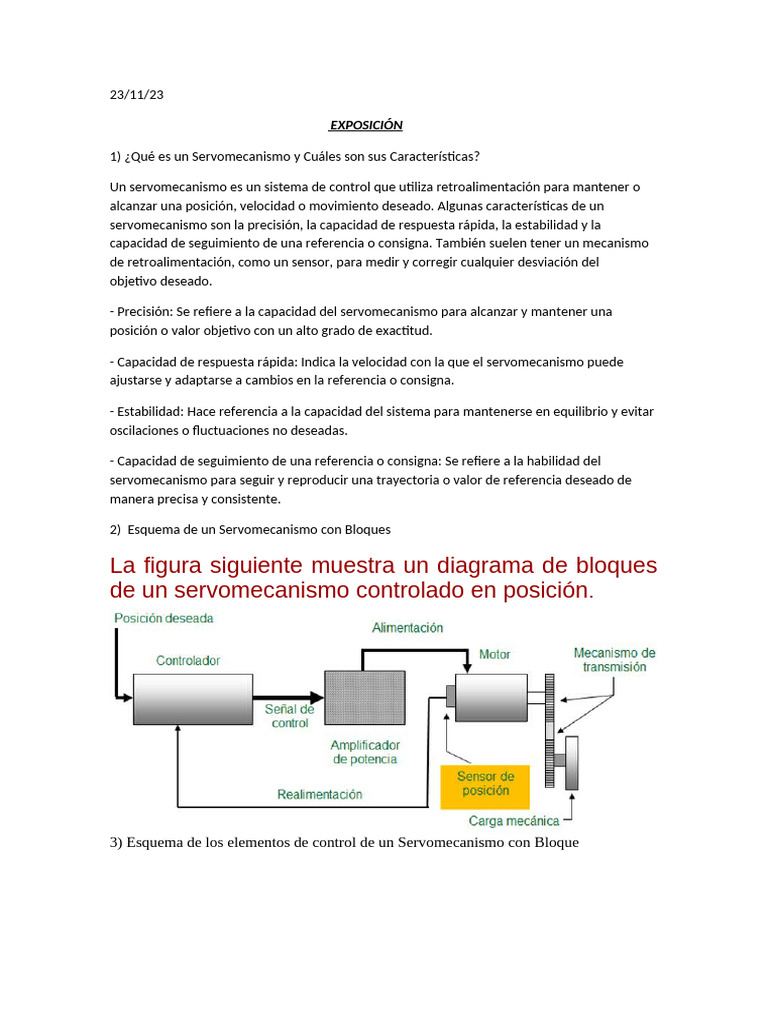 Características y Funciones del Servomecanismo | PDF | Realimentación ...