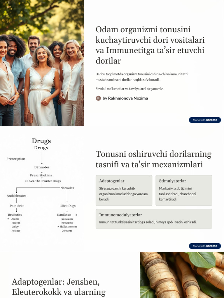 Odam Organizmi Tonusini Kuchaytiruvchi Dori Vositalari Va Immunetitga ...
