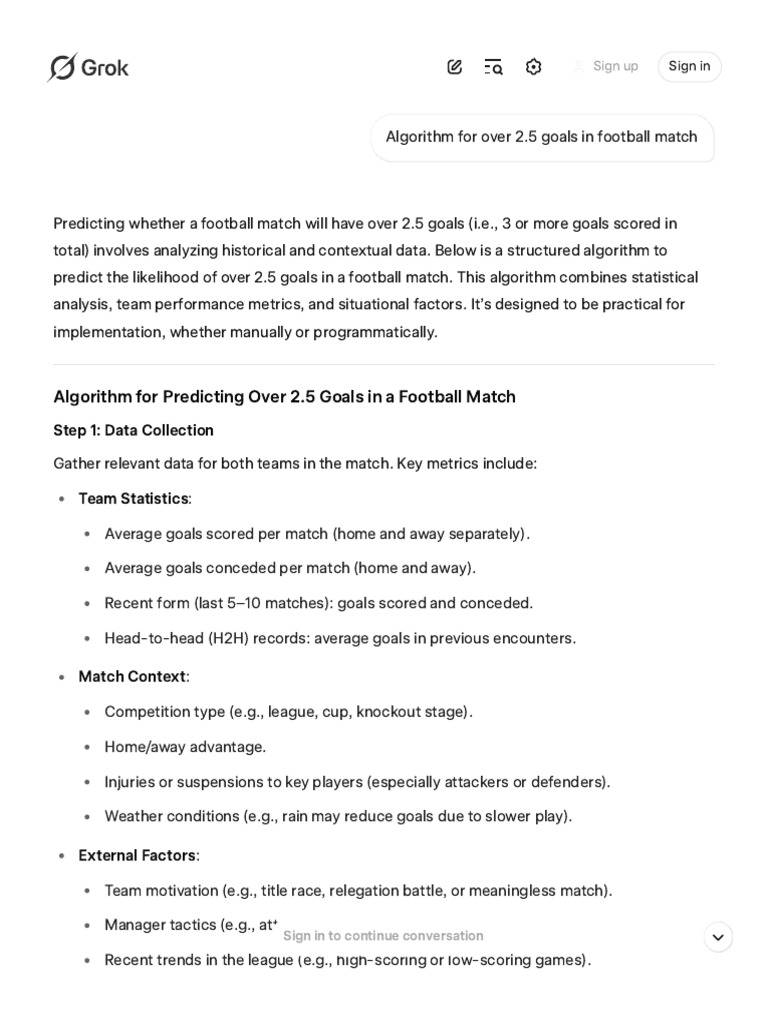Predicting Over 2.5 Goals in Football - Shared Grok Conversation | PDF