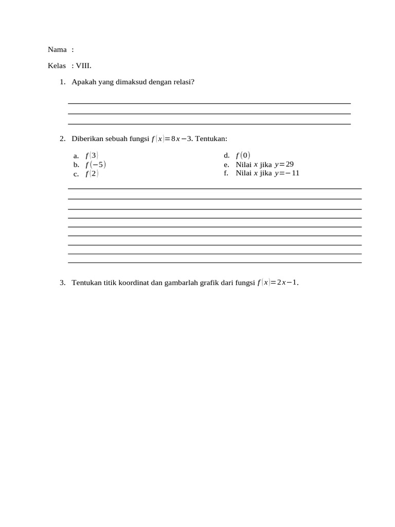 Latihan Soal Relasi Dan Fungsi Kelas VIII | PDF