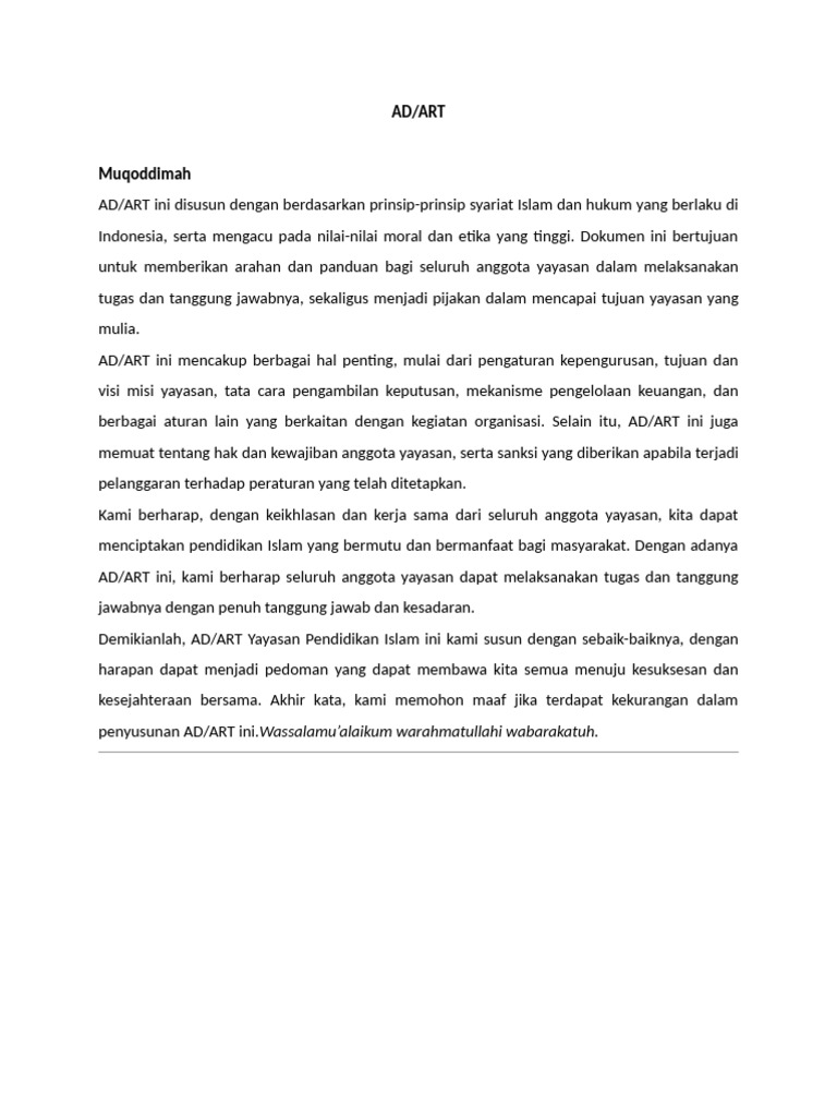 Contoh Ad Art Yayasan Yang Baik Dan Benar | PDF