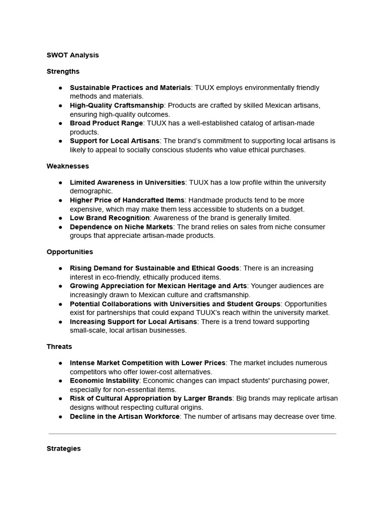 TUUX SWOT Analysis for University Market | PDF | Brand | Sustainability