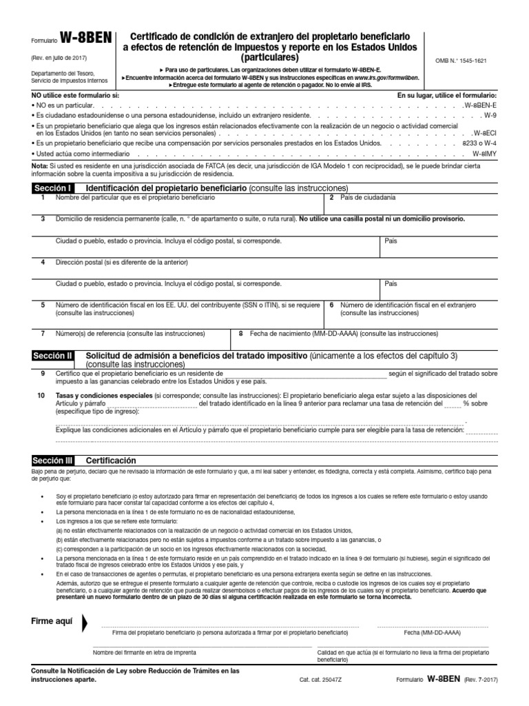 Formulario W-8BEN: Guía para Extranjeros | PDF | Gobierno | Economias